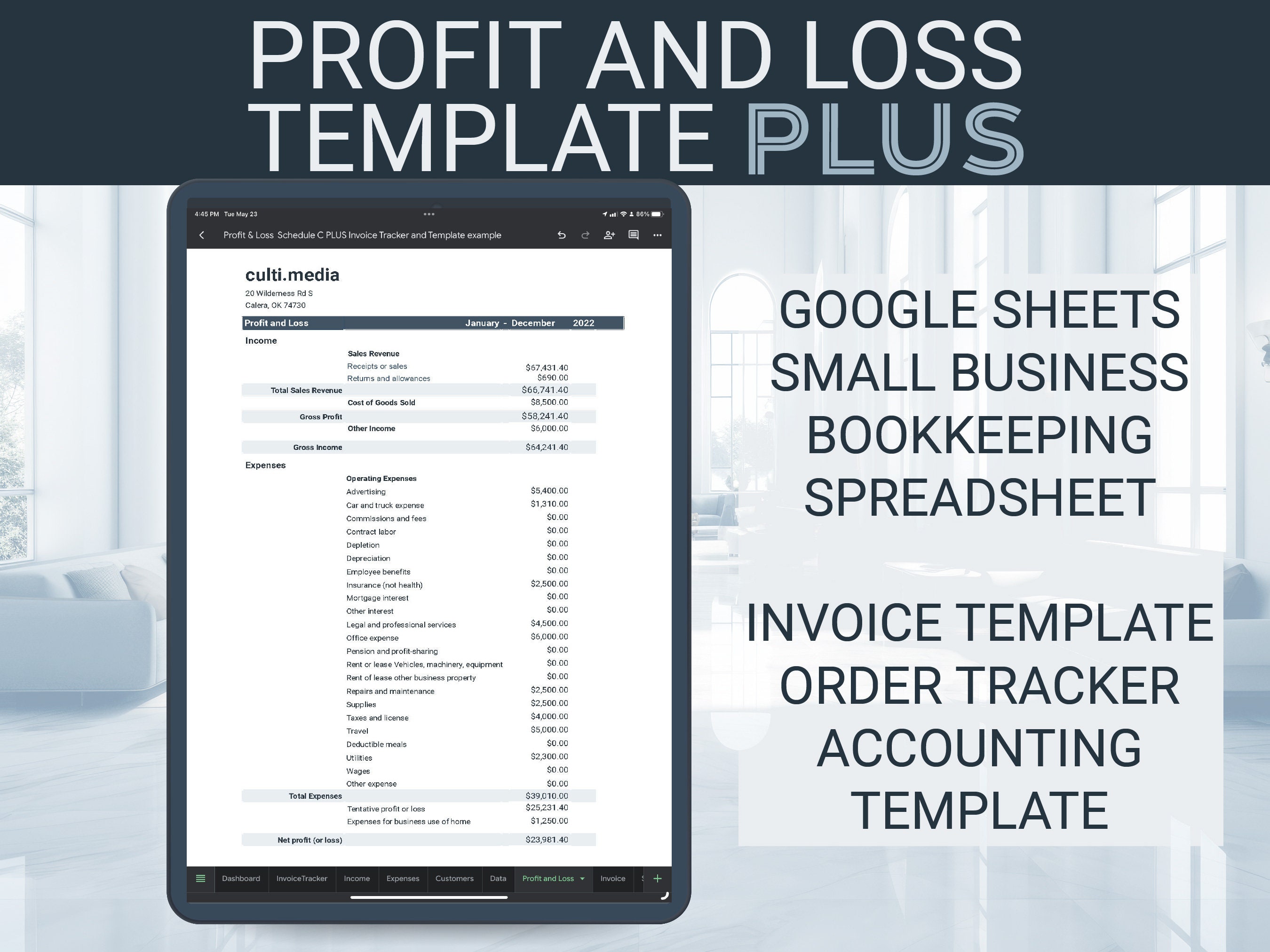 Profit and Loss Template Google Sheets Small Business Bookkeeping ...