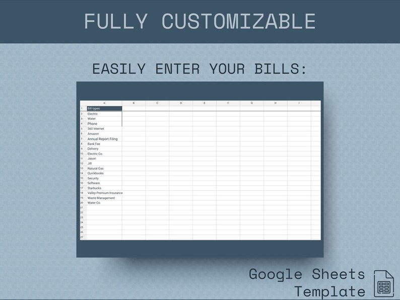 Google Sheets Bill Tracker Template Monthly Bill Tracker Printable Bill ...