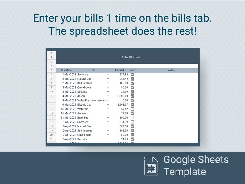Google Sheets Bill Tracker Template Monthly Bill Tracker Printable Bill ...
