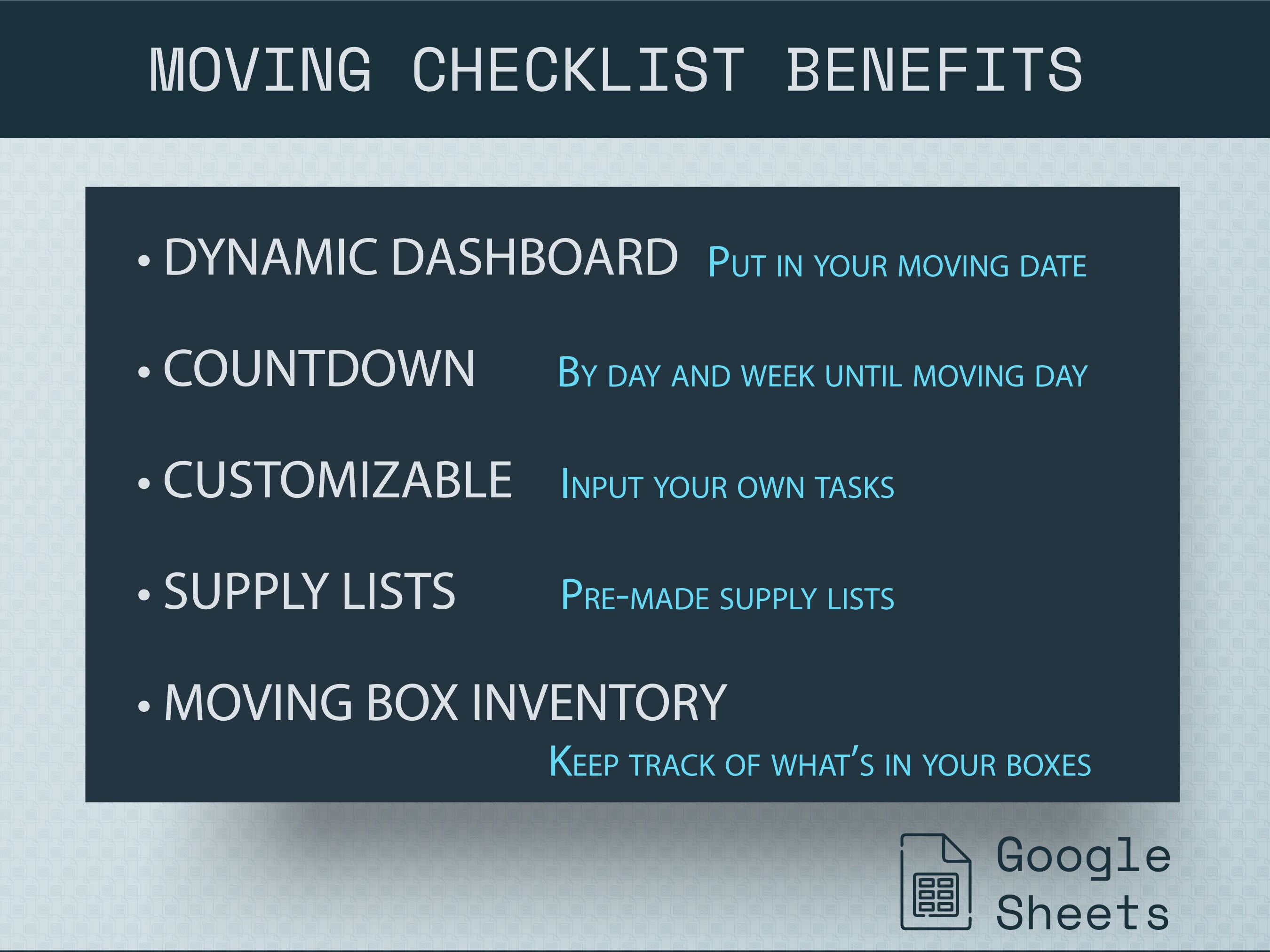 Moving Checklist Template Google Sheets Week-by-week Planner, Box ...