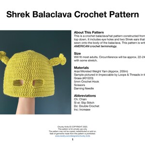 PATTERN Crochet Shrek Balaclava || PDF Digital Download Only || Hat ...