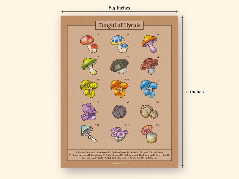 Funghi of Hyrule Art Print 8.5x11 / Hyrulian Encyclopedia Letter Size ...