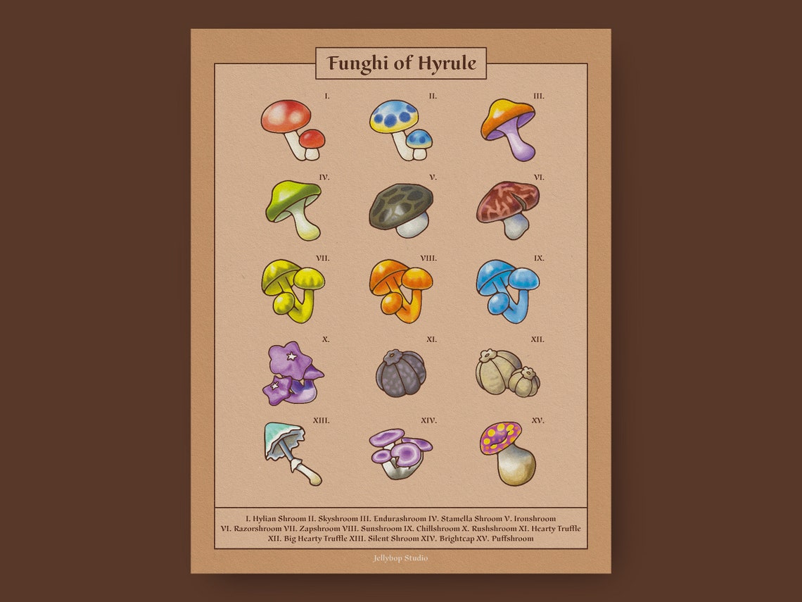Legend of Zelda Mushrooms Hyrule Compendium Art Print 8.5x11 / Hyrulian ...