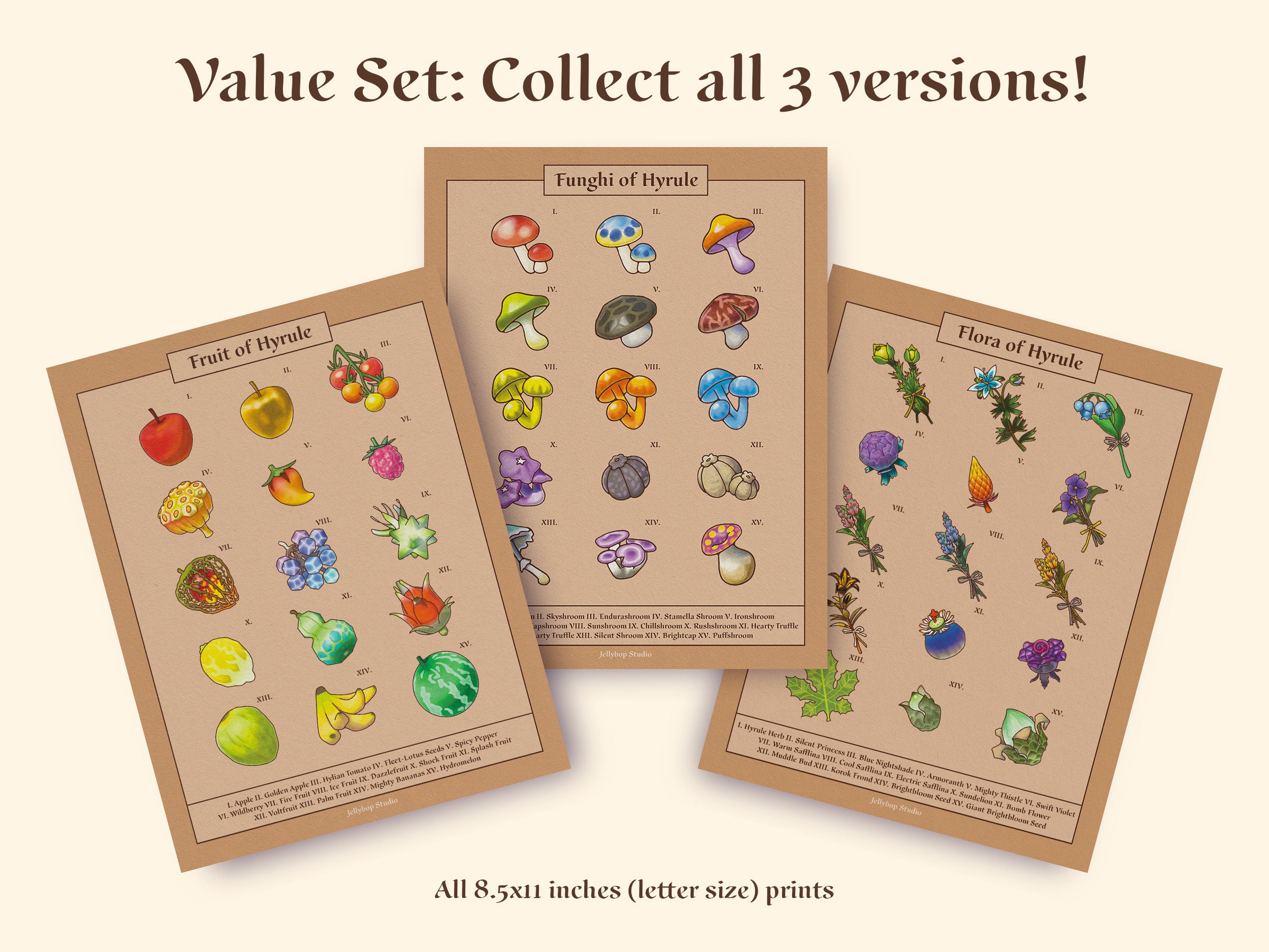 Funghi of Hyrule Art Print 8.5x11 / Hyrulian Encyclopedia Letter Size ...