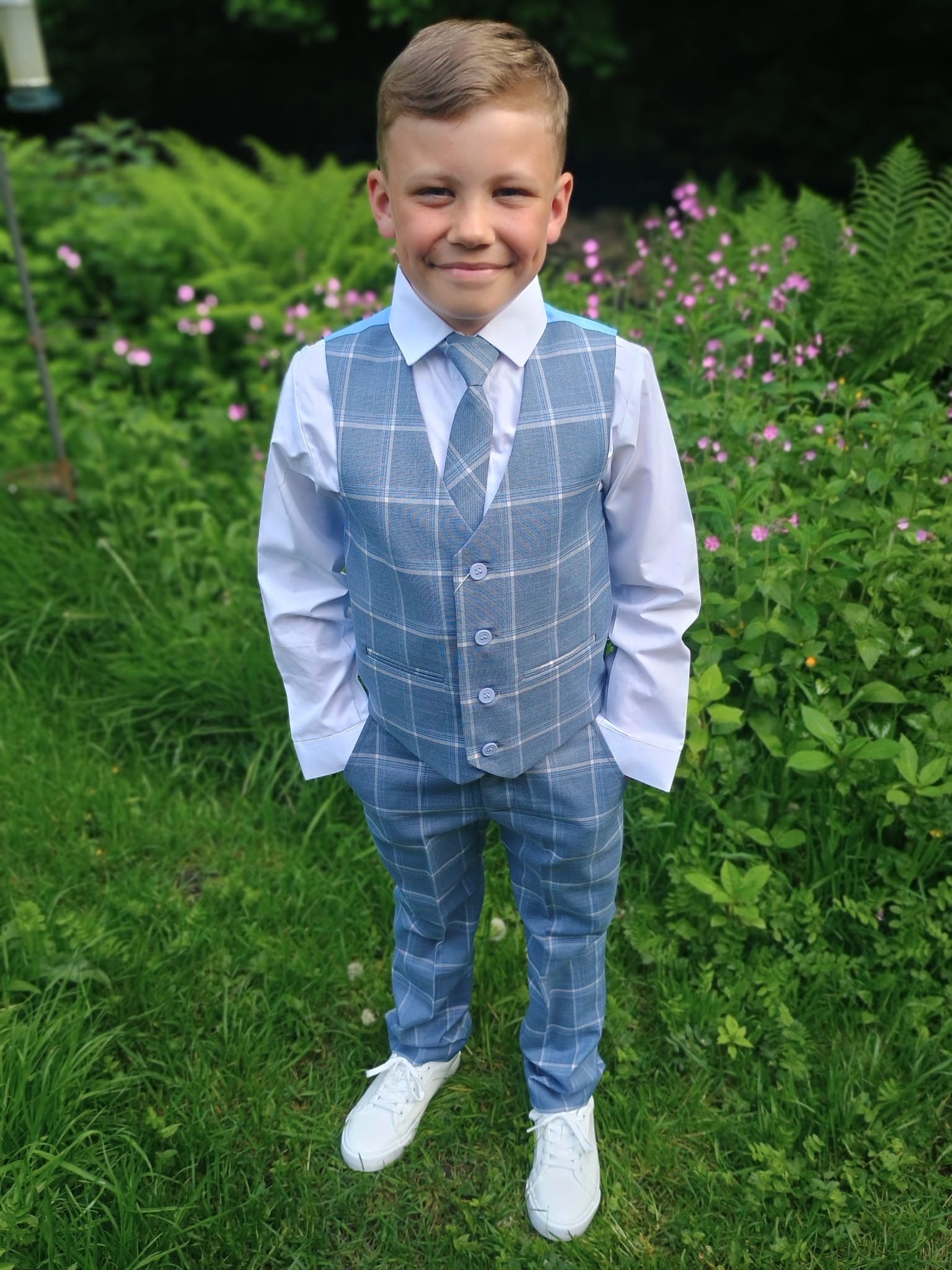 Boys 4 Piece Light Grey Check Suit - Etsy