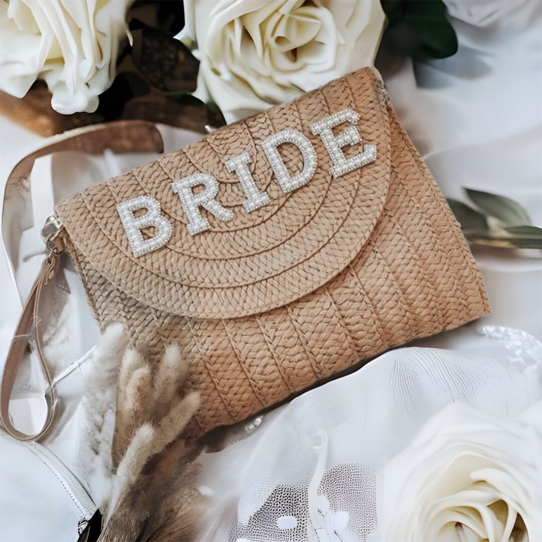 Personalised Bride Straw Bags Clutch Bag Shoulder Bag , Cross Over Body ...