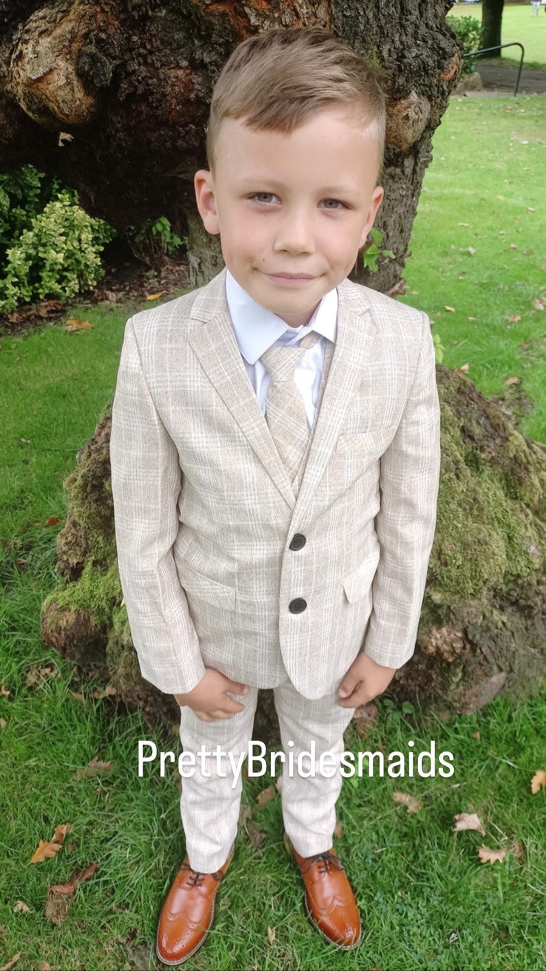 Boys Beige 5 Piece Checked Suits Page Boys Wedding Party - Etsy