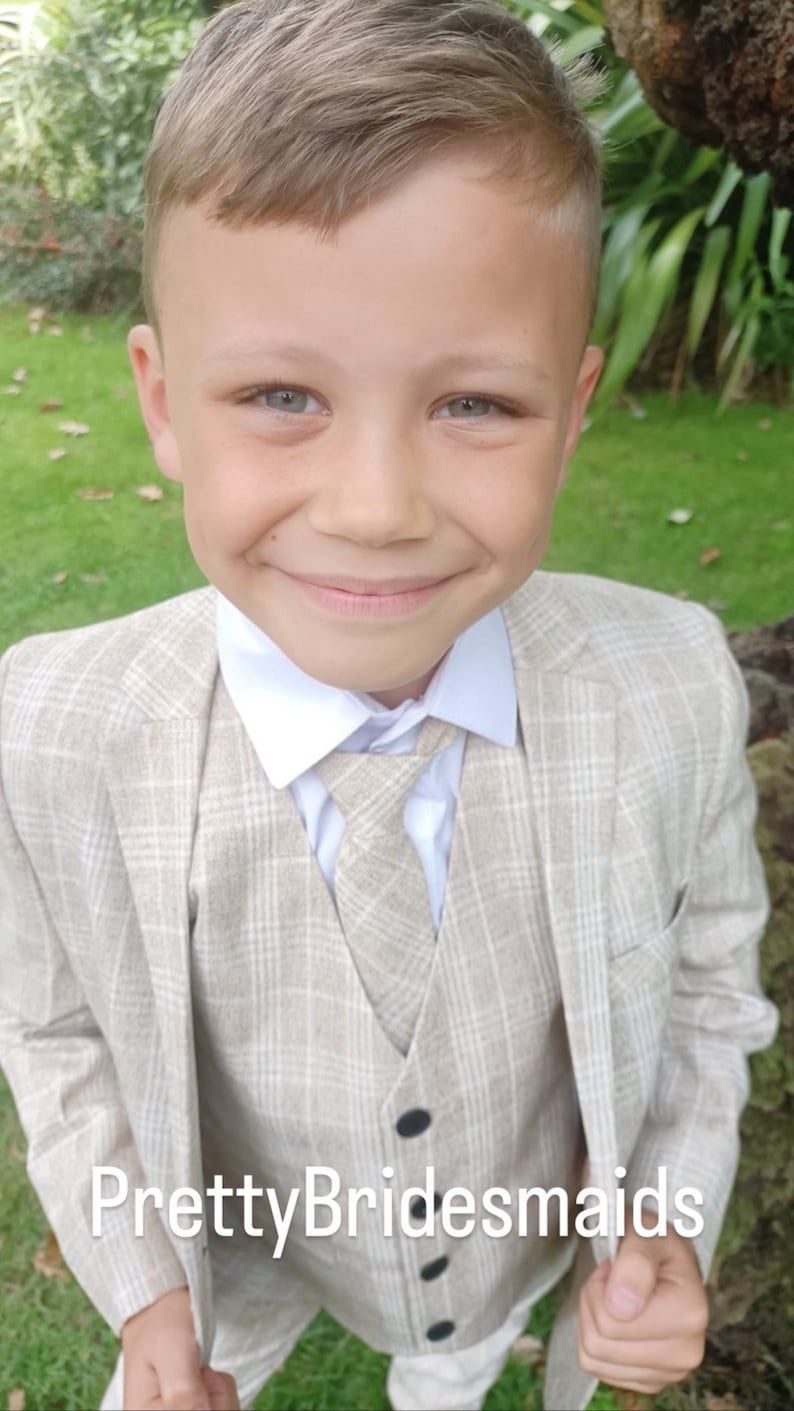 Boys Beige 5 Piece Checked Suits Page Boys Wedding Party - Etsy