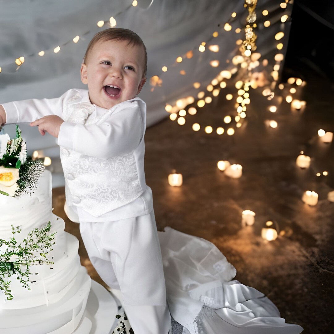 Boys Christening Suit White Satin Look Formal Wear Christening Day ...