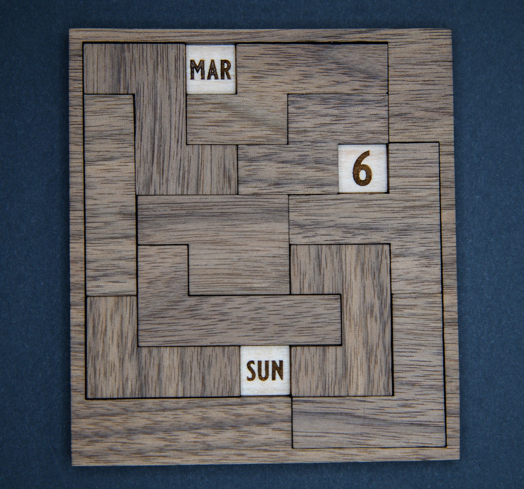100% Hardwood Daily Calendar Puzzle W/ Day of Week - Etsy