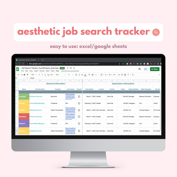Aesthetic Excel Spreadsheet - Etsy