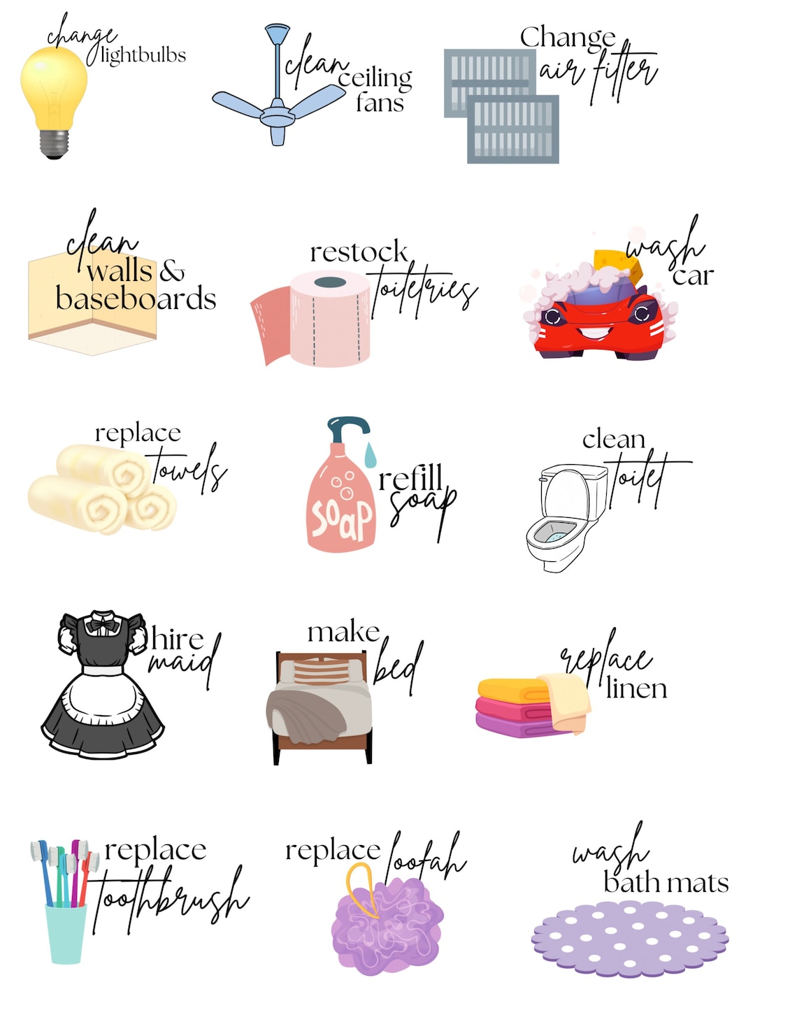 Household Icon Stickers: Everyday Cleaning Digital Planner Stickers ...