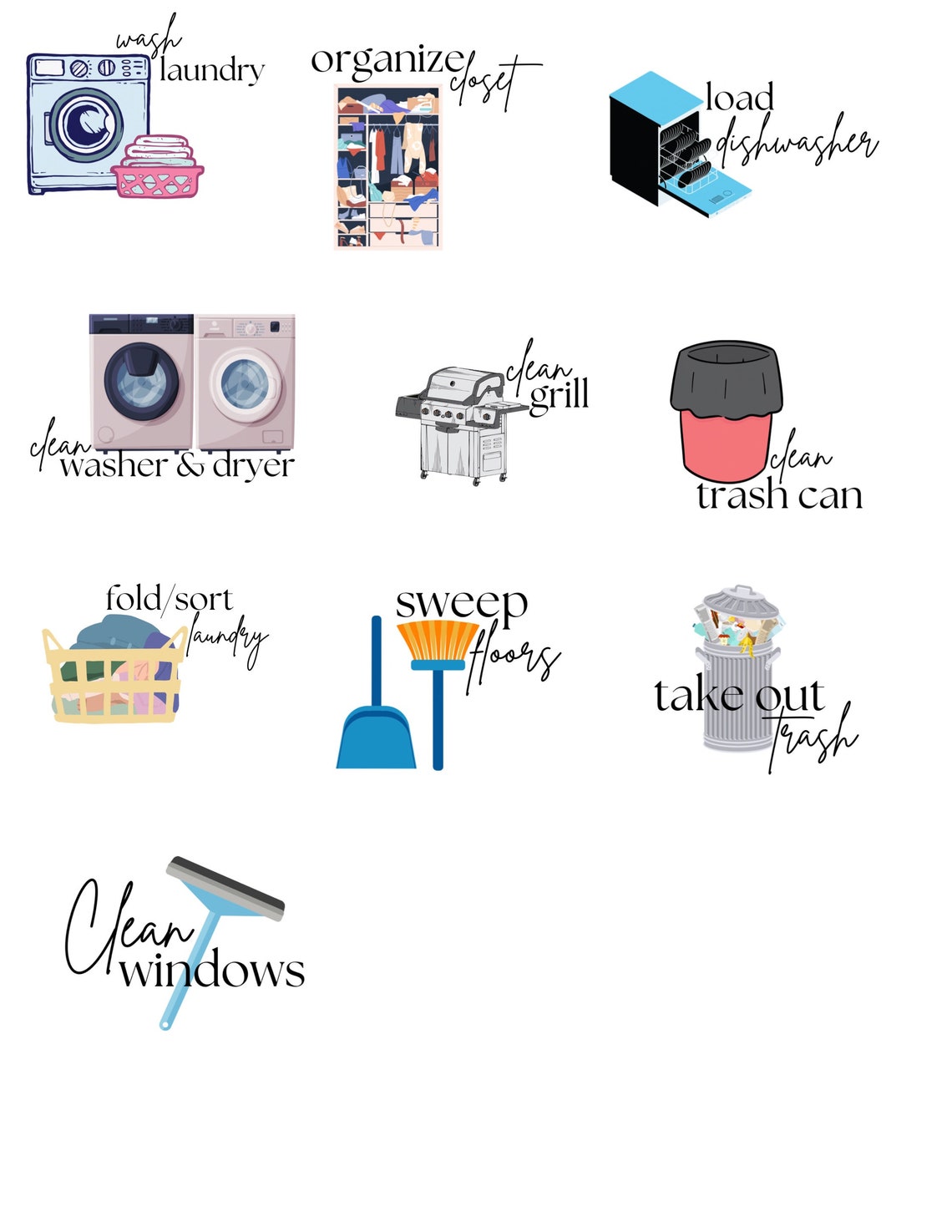 Household Icon Stickers: Everyday Cleaning Digital Planner Stickers ...