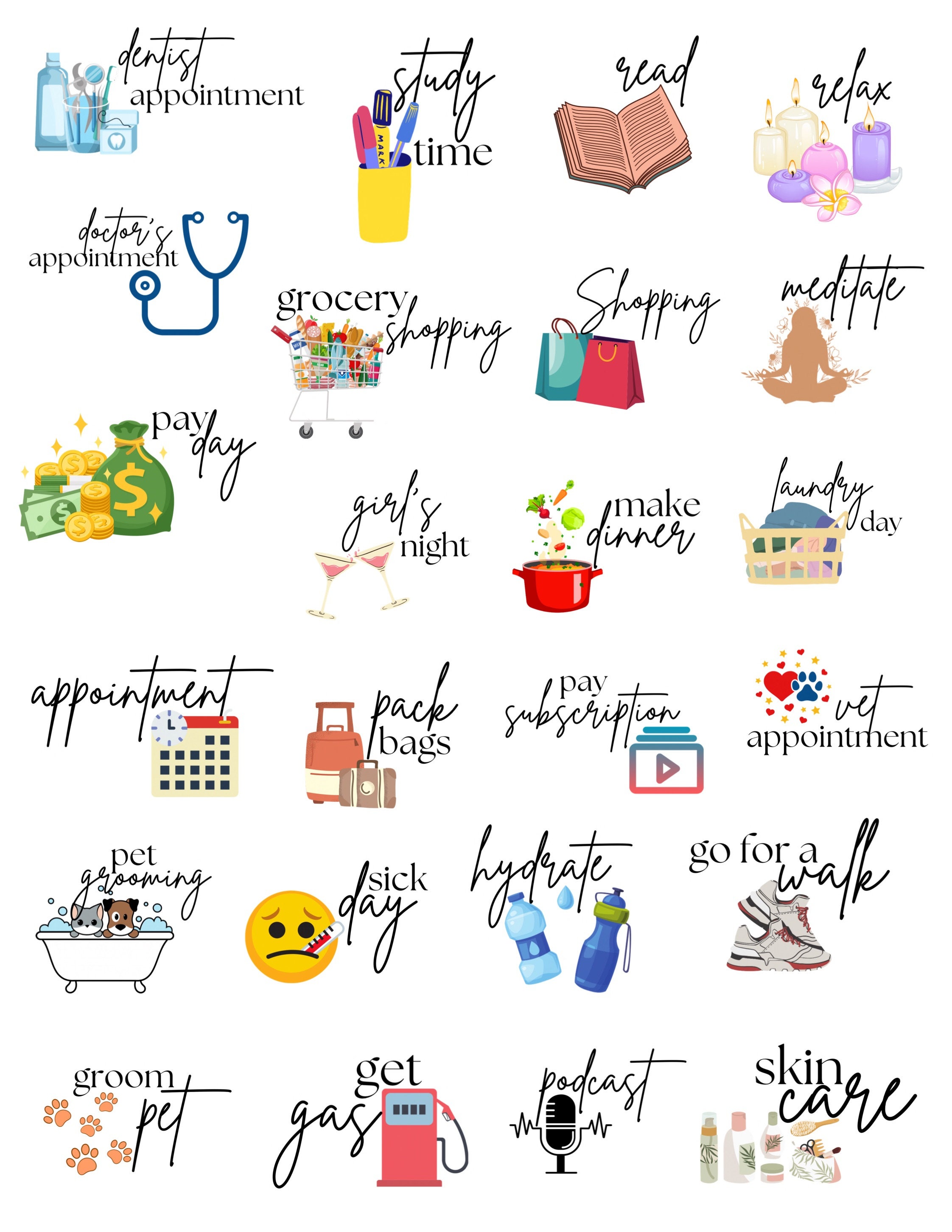 Everyday Icon Digital Planner Stickers Dark Mode Stickers - Etsy