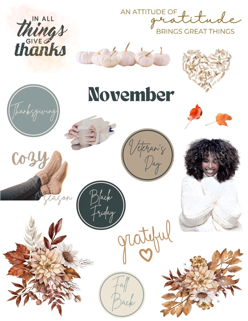 November Stickers Digital Planner Stickers Motivational Pre-cropped ...