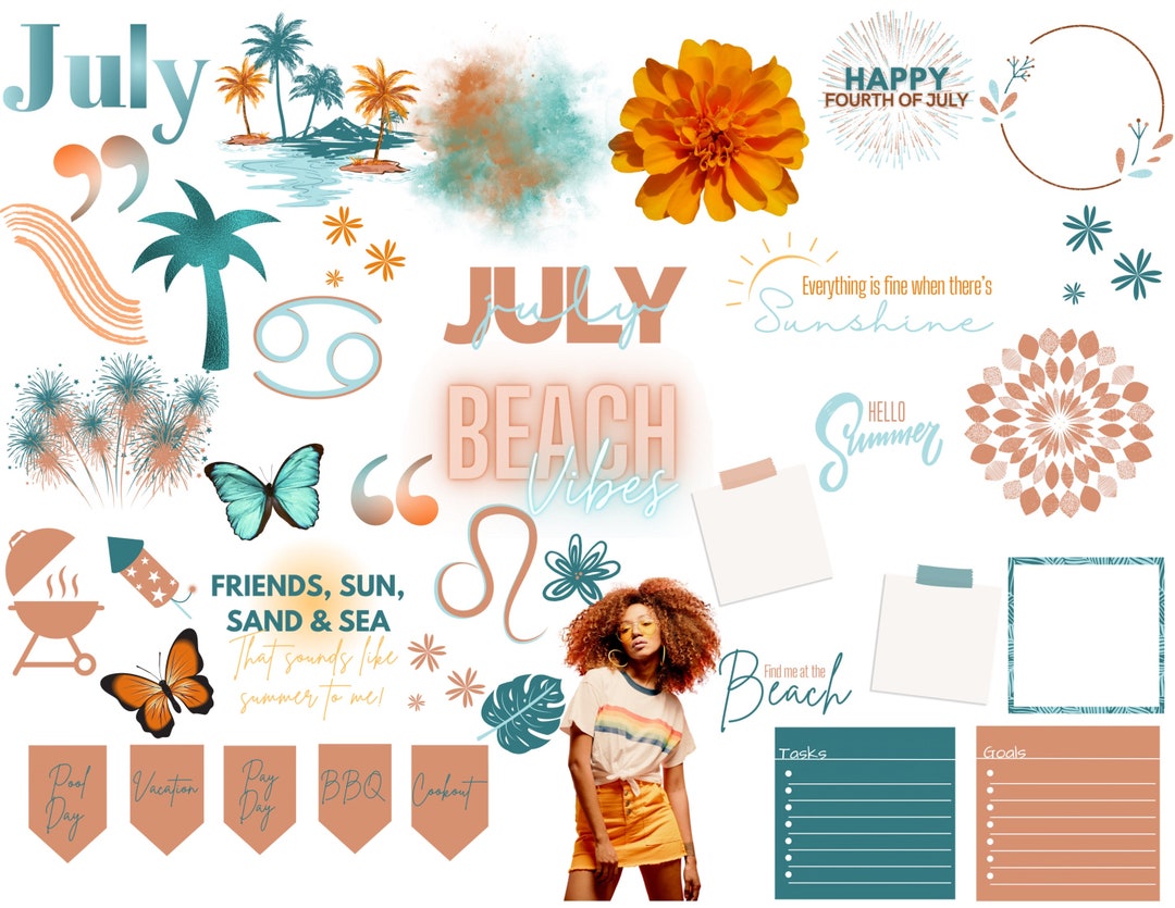 July Stickers Digital Planner Stickers Summer Pre-cropped Goodnotes and ...