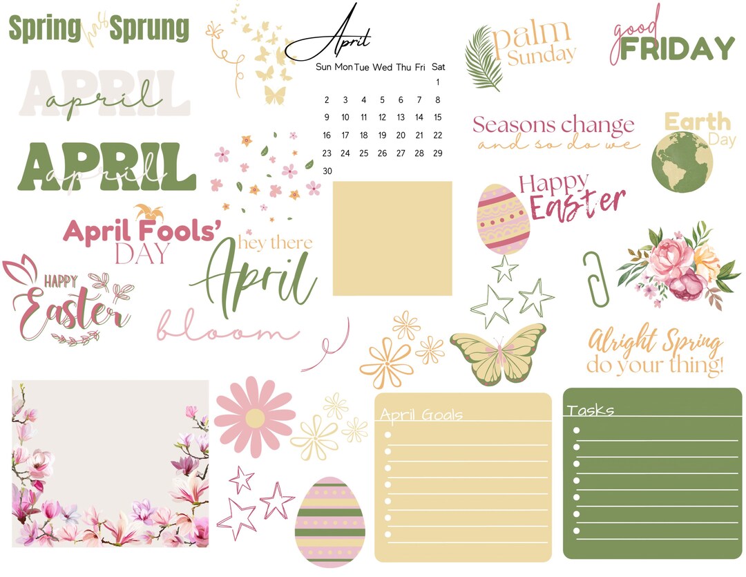 April Stickers | Digital Planner Stickers Motivational | Pre-cropped ...