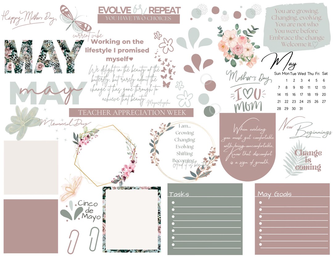 May Stickers | Digital Planner Stickers Motivational | Pre-cropped ...