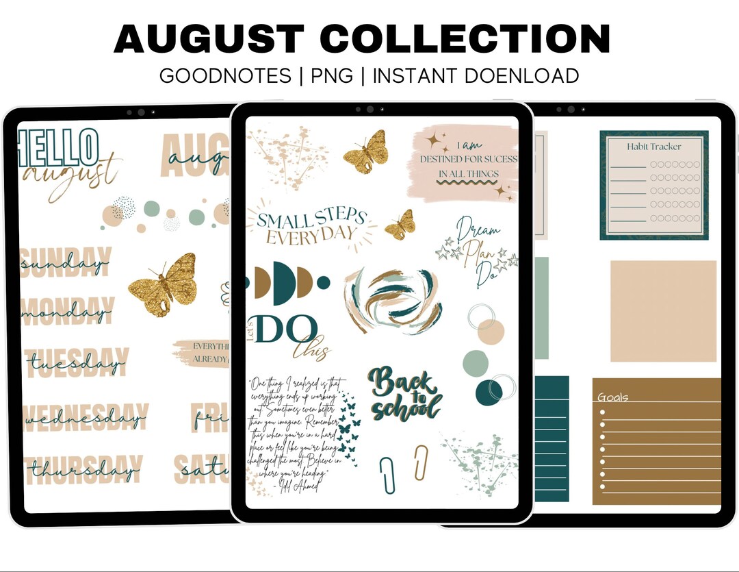 August Stickers Digital Planner Stickers Motivational Pre-cropped ...