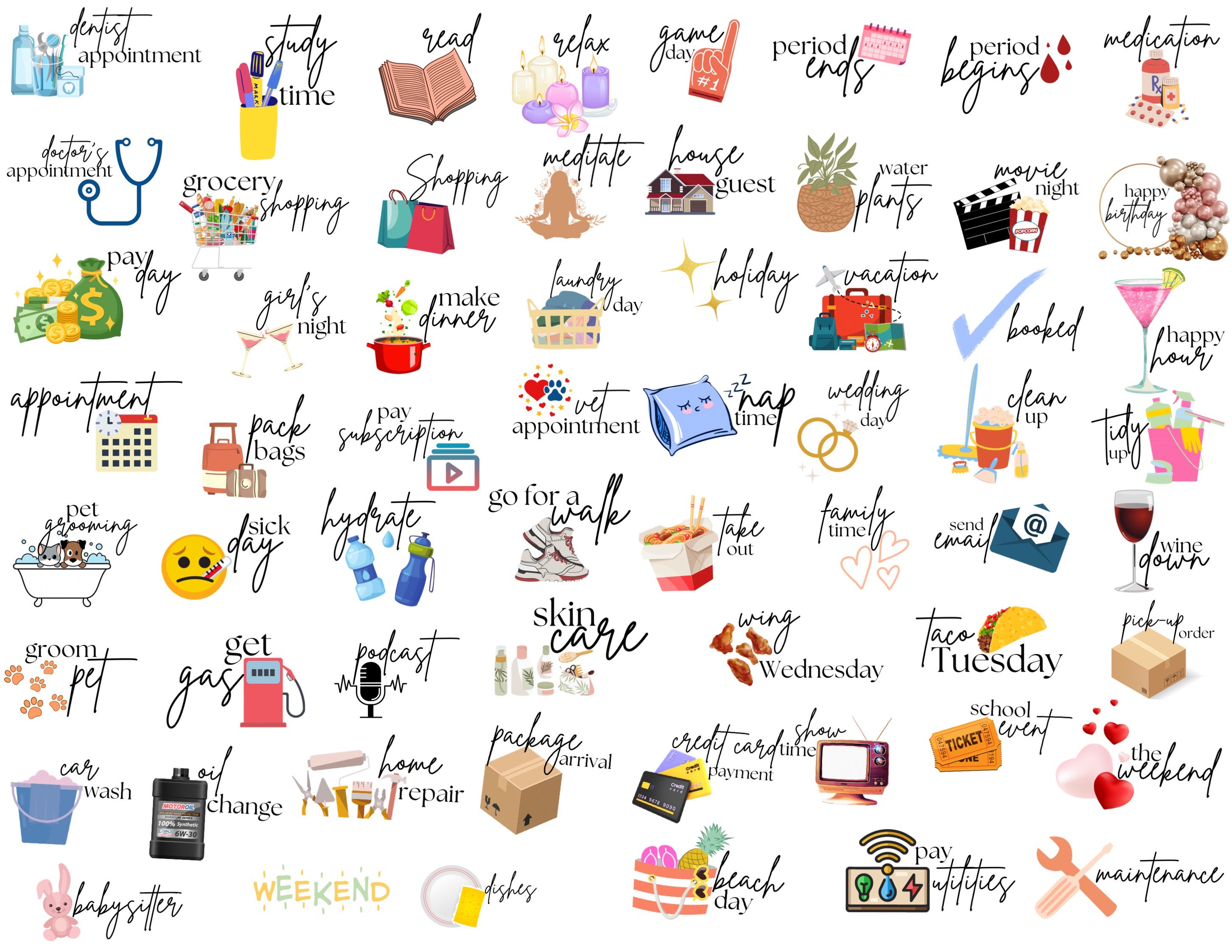 Everyday Icon Digital Planner Stickers: Dark Mode, Pre-cropped ...