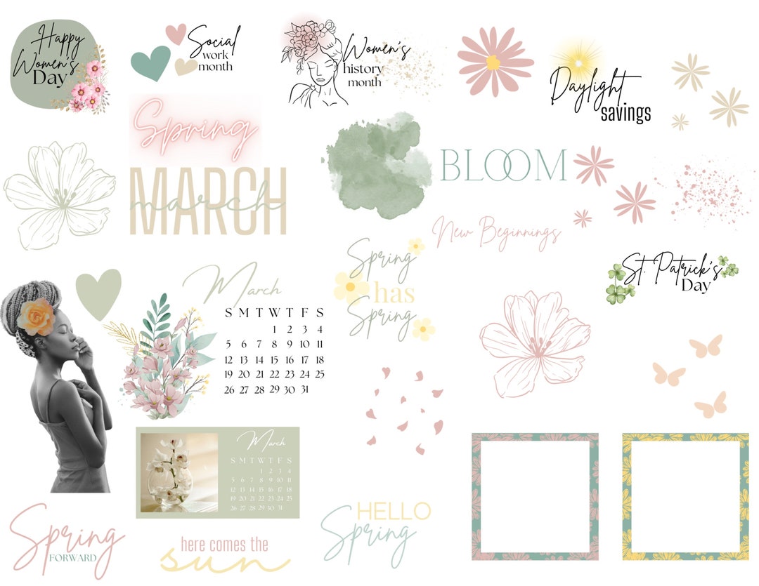 March Stickers | Digital Planner Stickers Motivational | Pre-cropped ...
