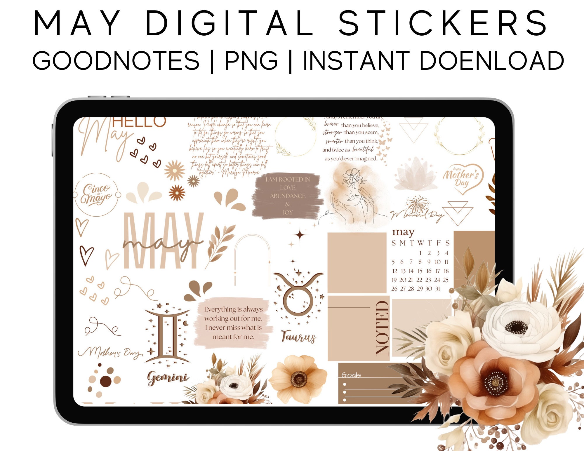 May Stickers 2024 | Digital Planner Stickers Motivational | Pre-cropped ...