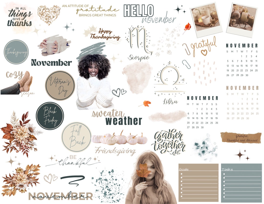 November Stickers Digital Planner Stickers Motivational Pre-cropped ...
