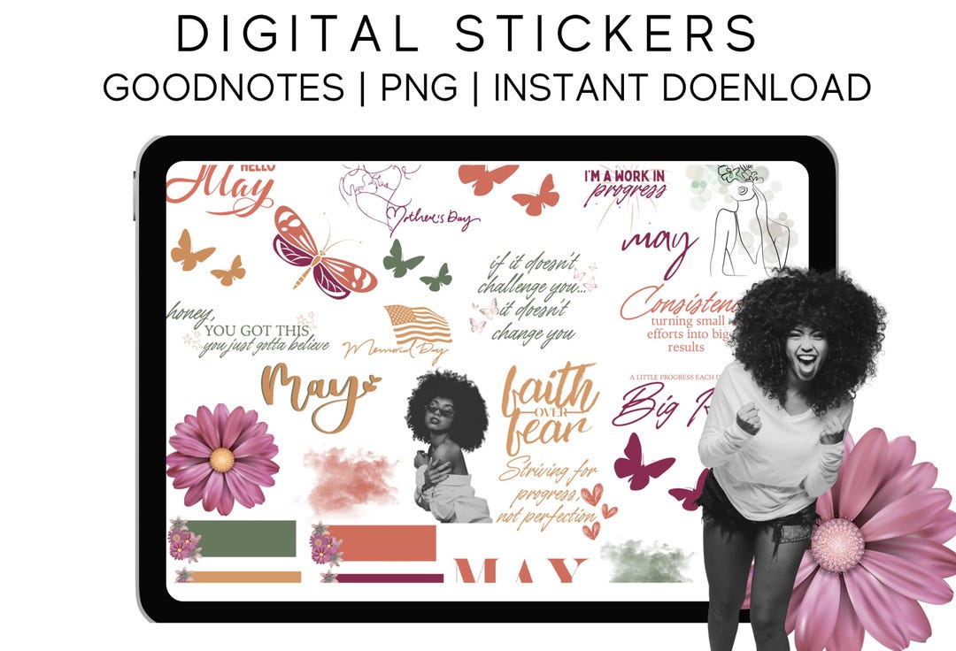 May Stickers 2025 | Digital Planner Stickers Motivational | Pre-cropped ...