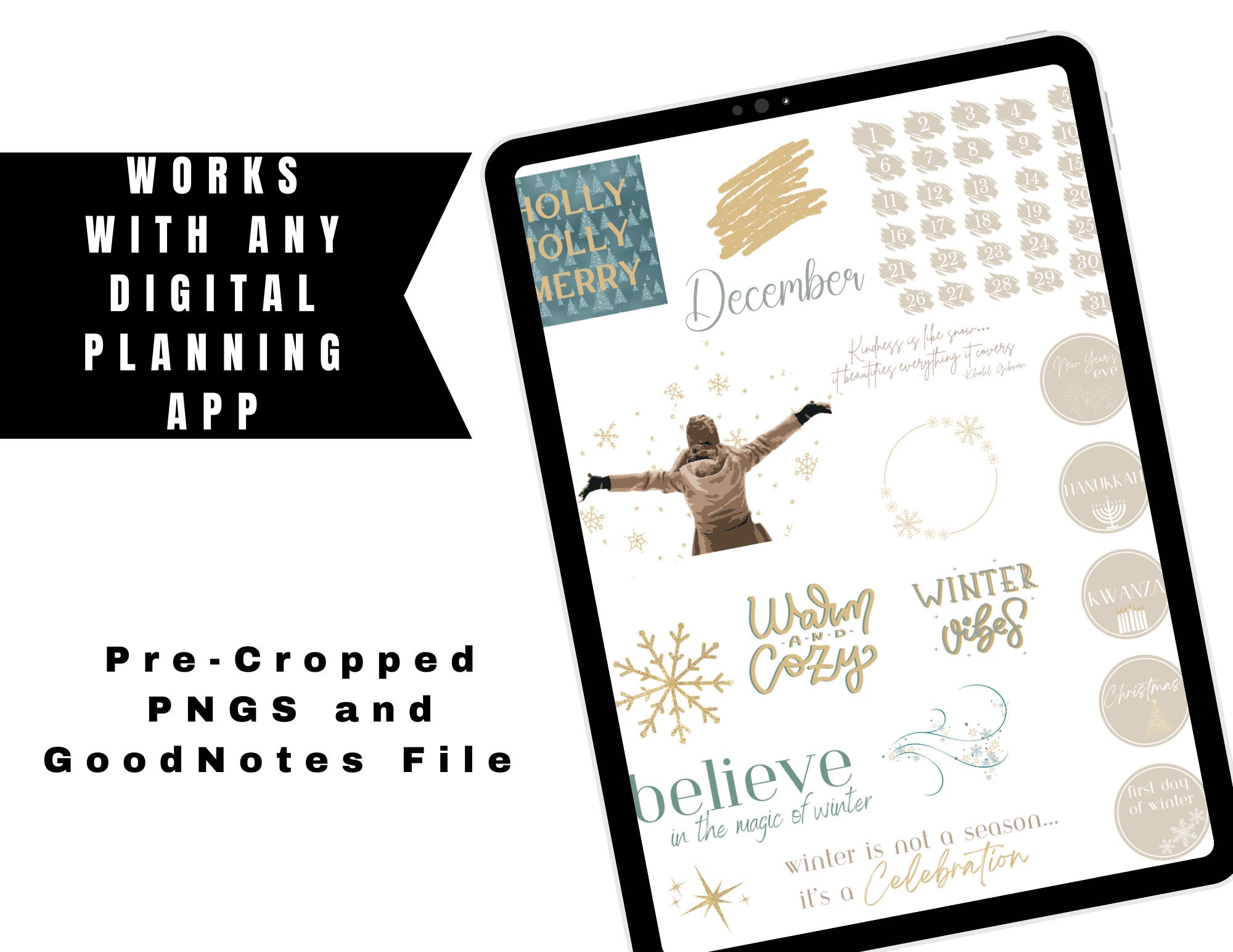 December Stickers Digital Planner Stickers Motivational Pre-cropped ...