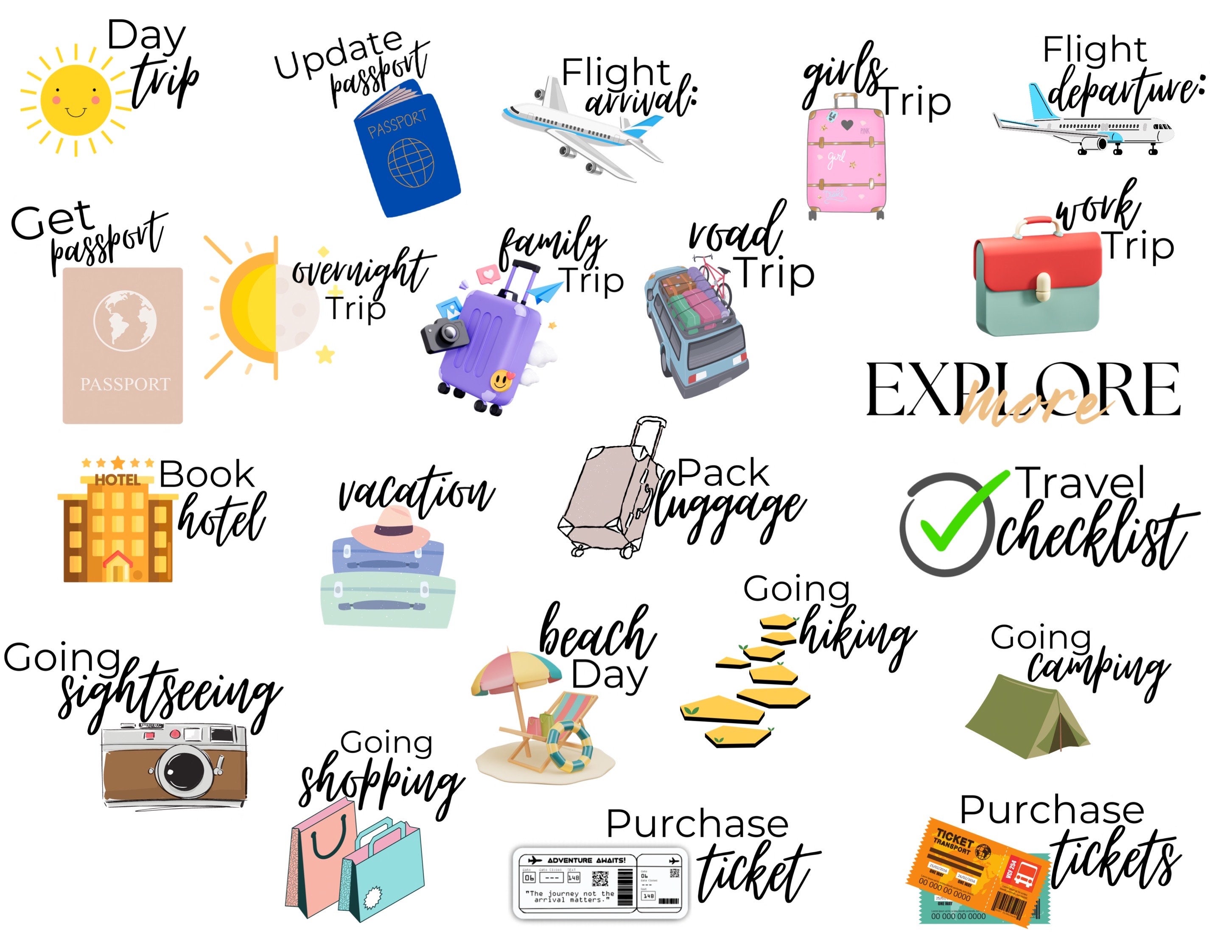 Travel Icon Digital Planner Stickers Travel Stickers pre-cropped ...