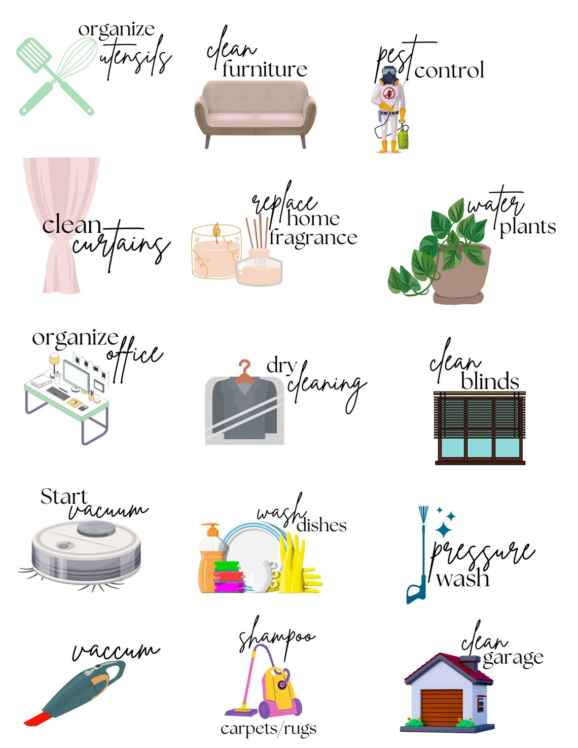 Household Icon Stickers: Everyday Cleaning Digital Planner Stickers ...
