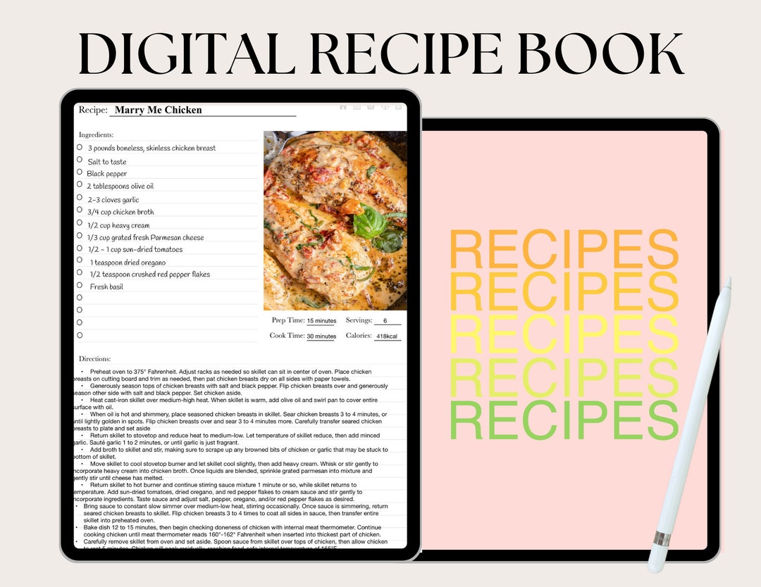 Digital Recipe Book: iPad Cookbook, Meal Planner (digital Download) - Etsy