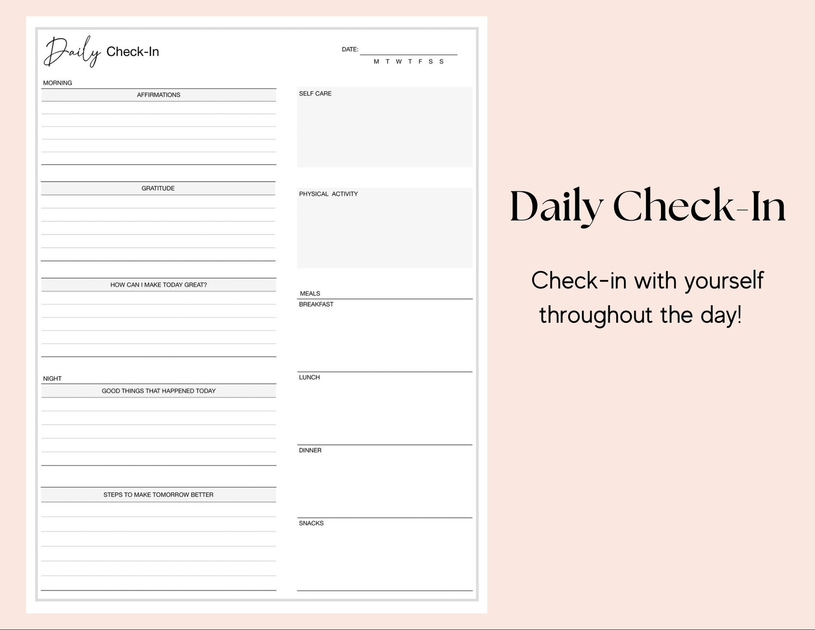 Digital Daily Check-in Planner Self Care, iPad Planner, Goodnotes ...