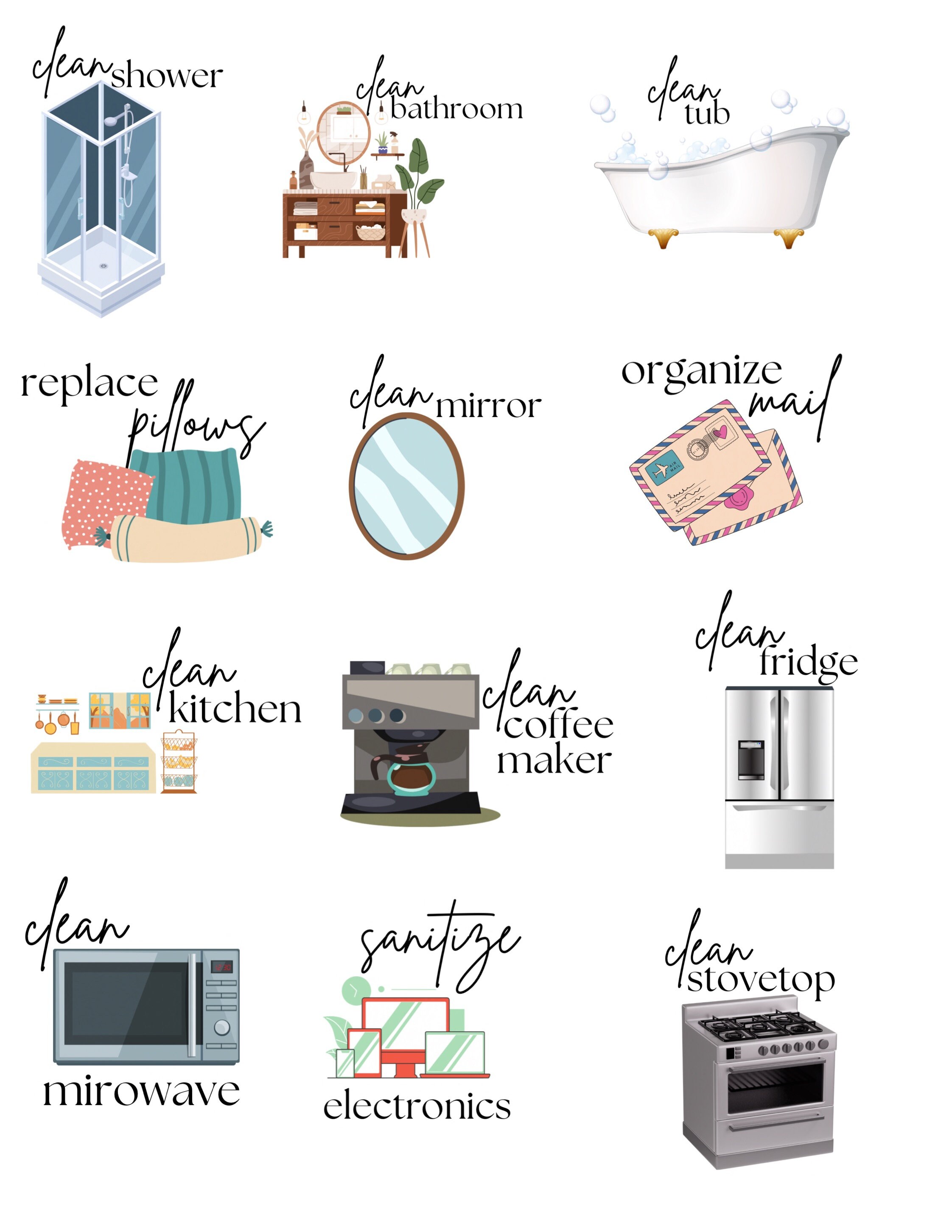 Household Icon Stickers: Everyday Cleaning Digital Planner Stickers ...