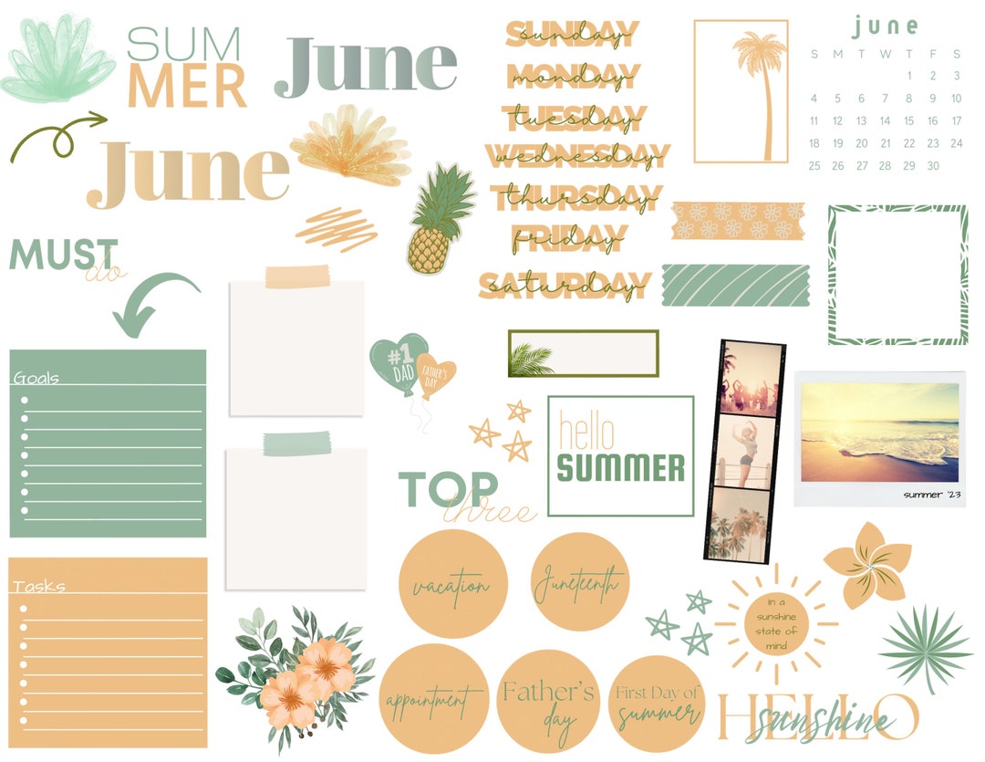 June Planner Stickers: Summer Theme, Goodnotes Pre-cropped (digital ...