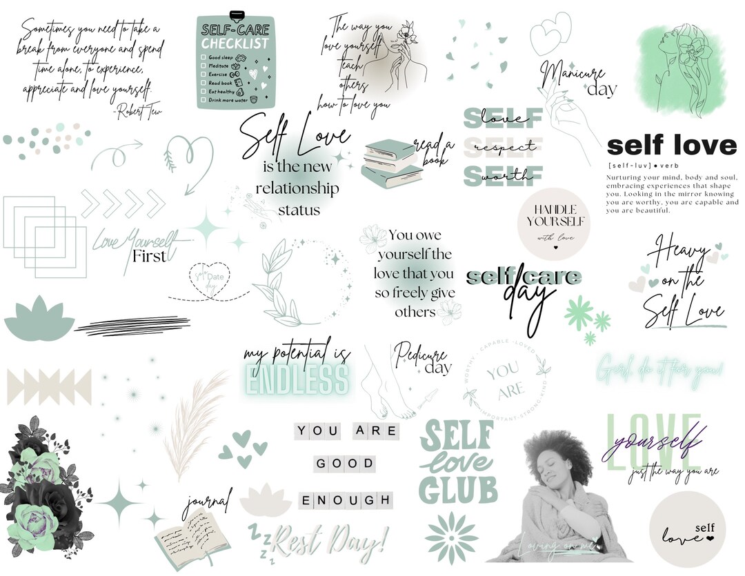 Self Love Stickers - Green | Digital Planner Stickers Motivational ...