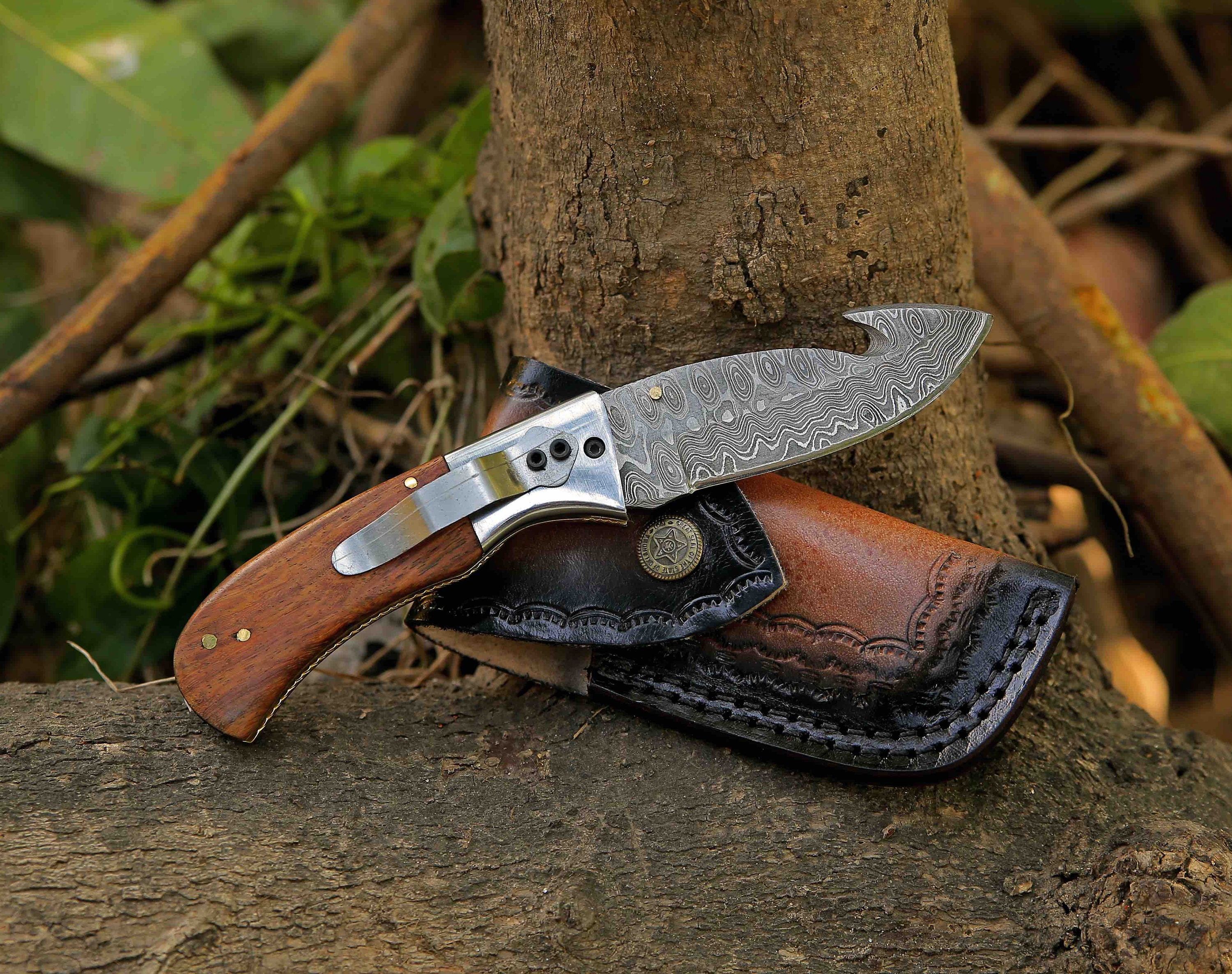 Custom Handmade Survival Hunting Folding Pocket Knife With Leather ...