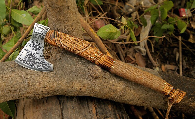 Viking Handmade Forged High Carbon Steel Tomahawk Hatchet Axe Integral ...