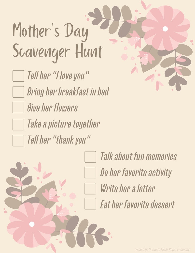 Mother's Day Scavenger Hunt Printable, Digital Download, Mother's Day ...
