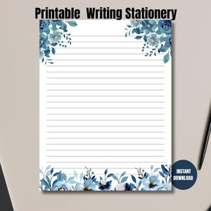 Printable Blue Floral Letter Writing Papers, Lined and Blank Writing ...