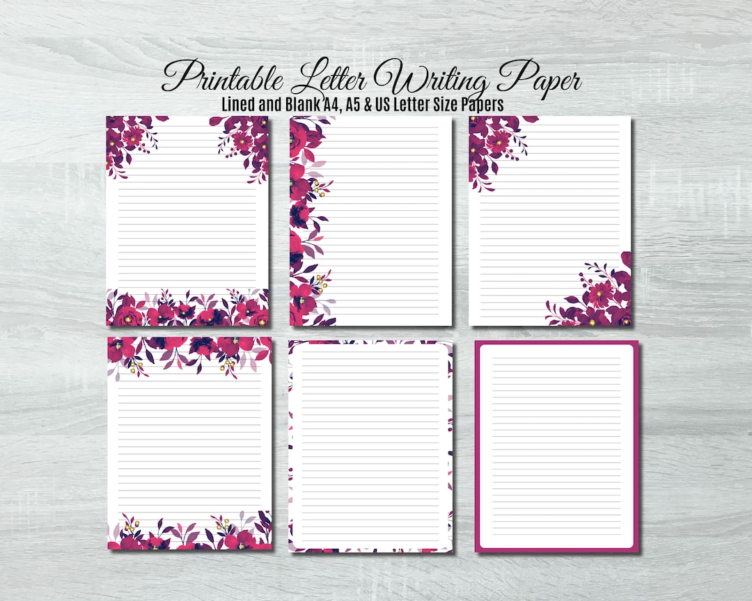 Red Floral Writing Paper, Printable Letter Writing Set- US Letter, A4 ...