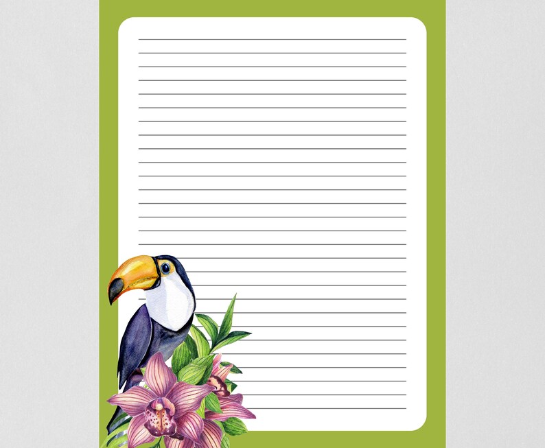 Tropical Bird Floral Printable Writing Paper, Printable Stationery ...