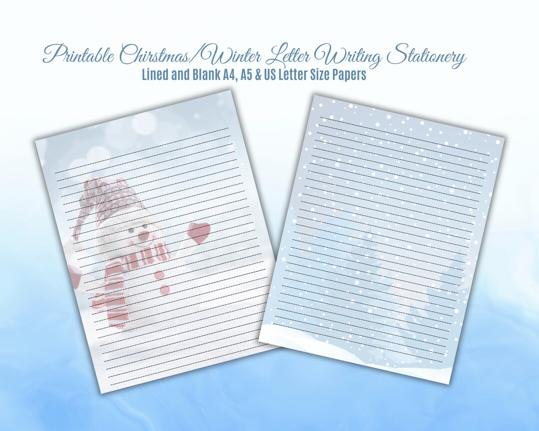 Winter Christmas Lined Writing Paper: Printable Stationery (digital ...