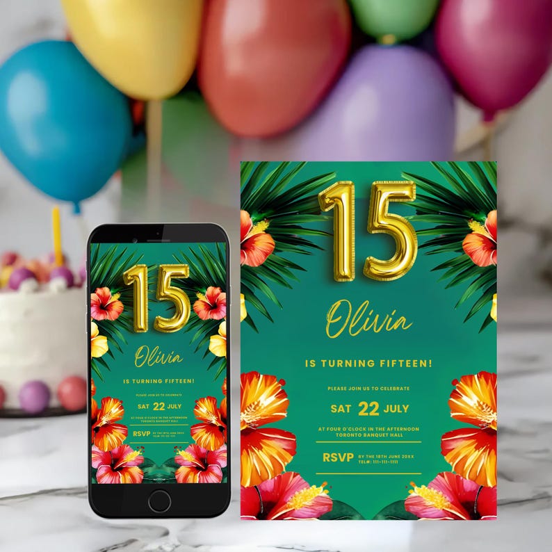 15th Birthday Invitation INSTANT DOWNLOAD, Fifteenth Birthday Invite ...