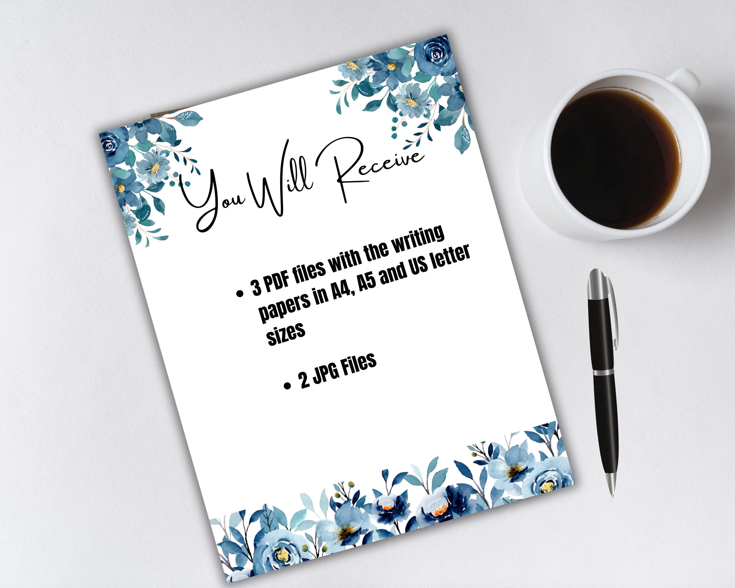 Printable Blue Floral Letter Writing Papers, Lined and Blank Writing ...