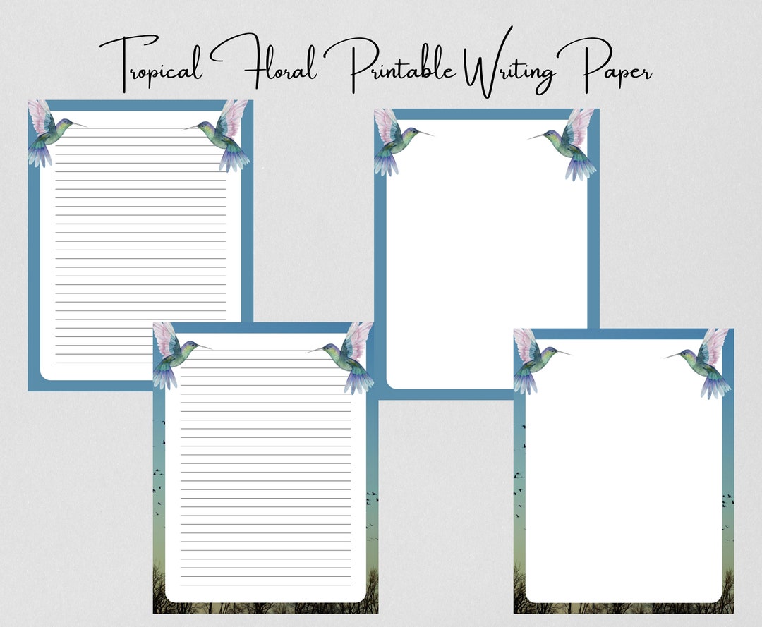 Tropical Bird Floral Writing Paper: Lined & Unlined (PDF Download) - Etsy
