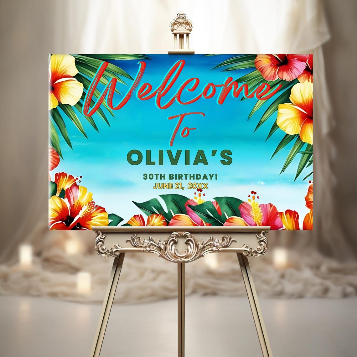 Tropical Birthday Welcome Sign, Party Decoration, Hawaiian Party Sign ...