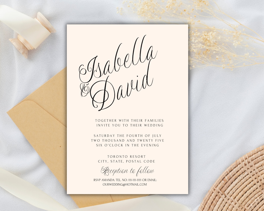 Printable Script Wedding Invitation Template, Editable Invitation ...