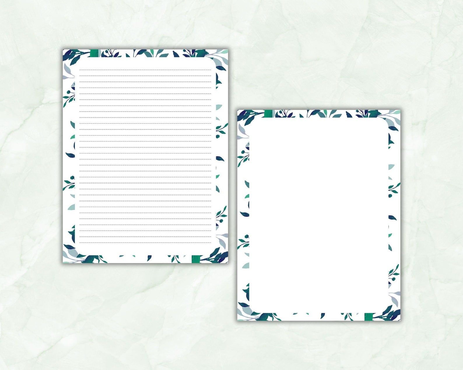 Printable Green Floral Letter Writing Set- US Letter, A4 & A5 Lined and ...