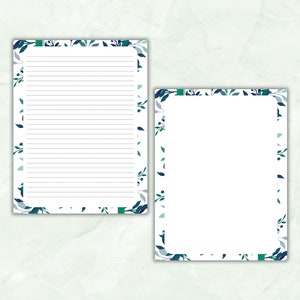 Printable Green Floral Letter Writing Set- US Letter, A4 & A5 Lined and ...